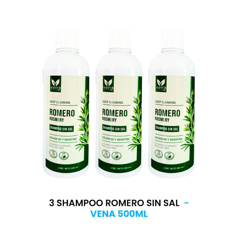 Shampoo Romero Sin Sal Vena 500Ml 3 Unidades - Real Plaza