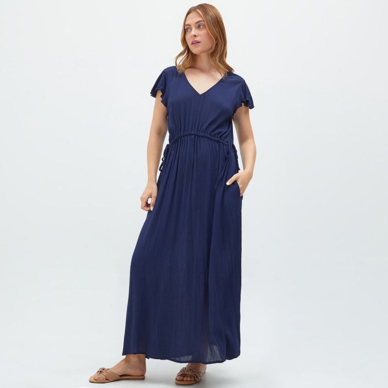 Vestido Largo Amc Plisado AZUL MARINO S - Real Plaza