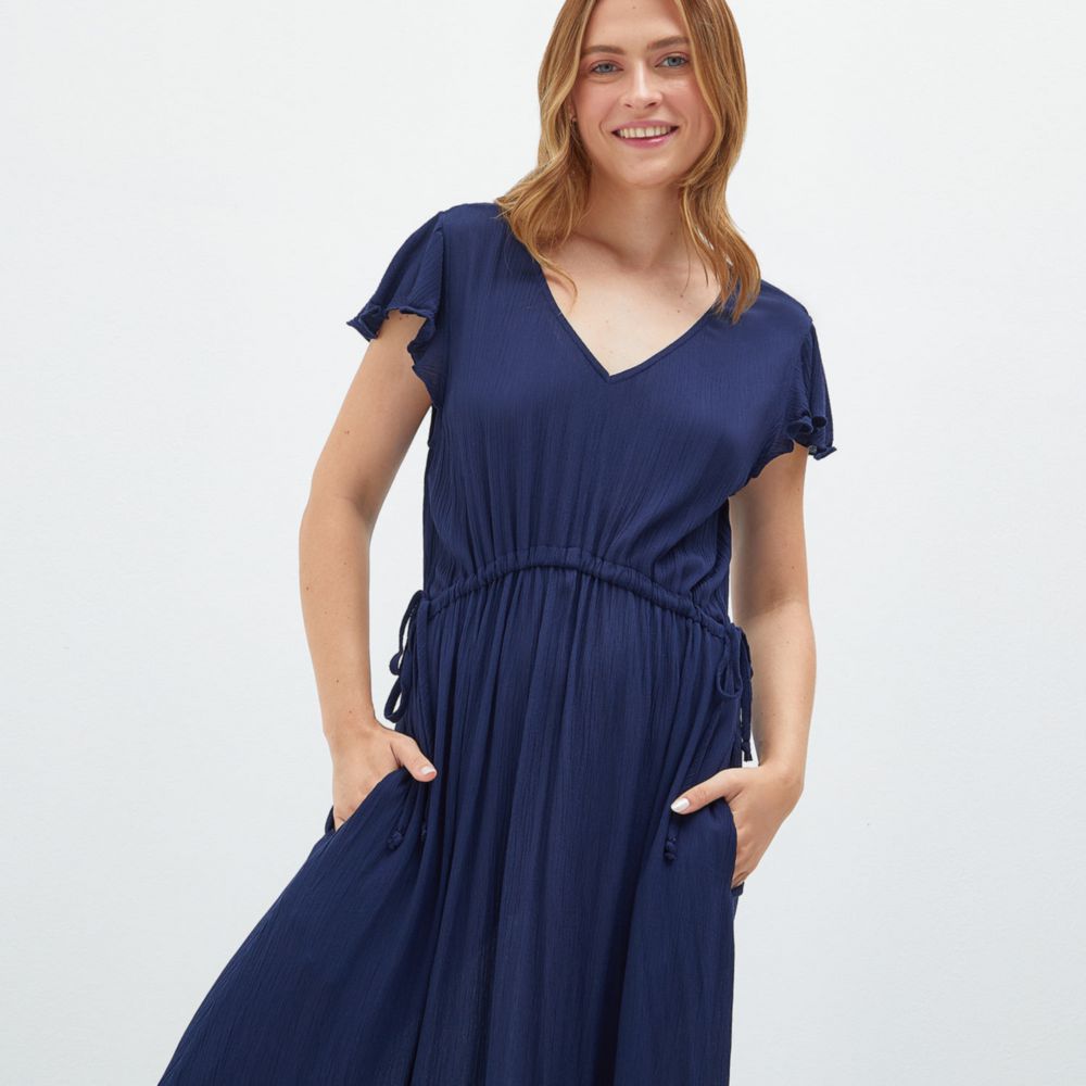 Vestido Largo Amc Plisado - Real Plaza