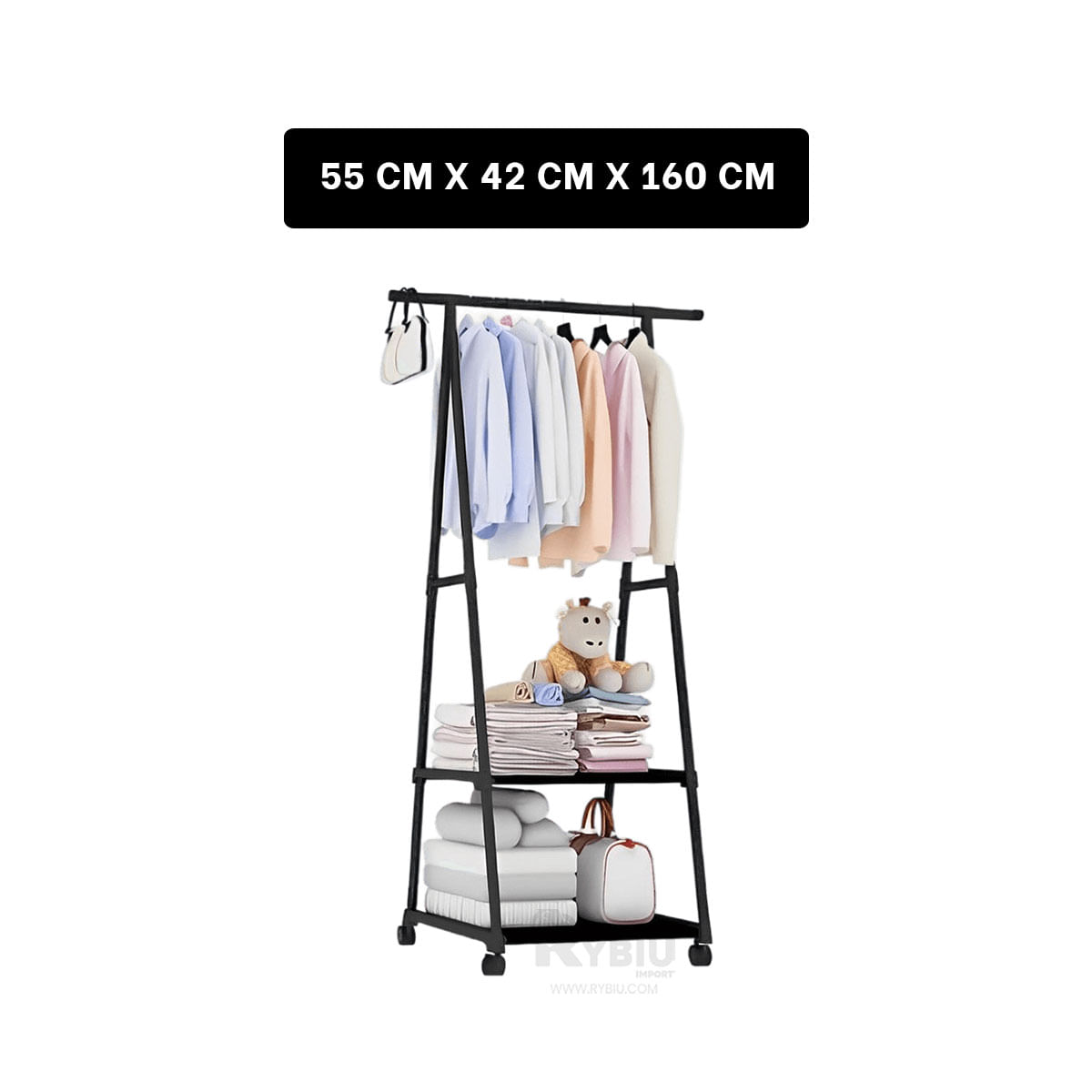 Perchero Triangular con Ruedas Color Negro - Real Plaza