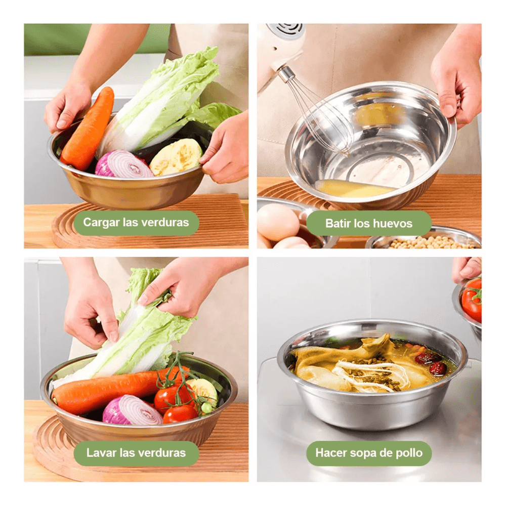 Juego de 3 Bowls para Cocina Acero inoxidable Base Plana 27 cm - Real Plaza