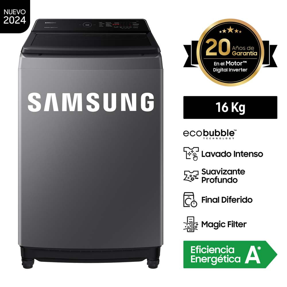 Lavadora SAMSUNG Carga Superior 16Kg WA16CG6441BDPE Silver - Real Plaza