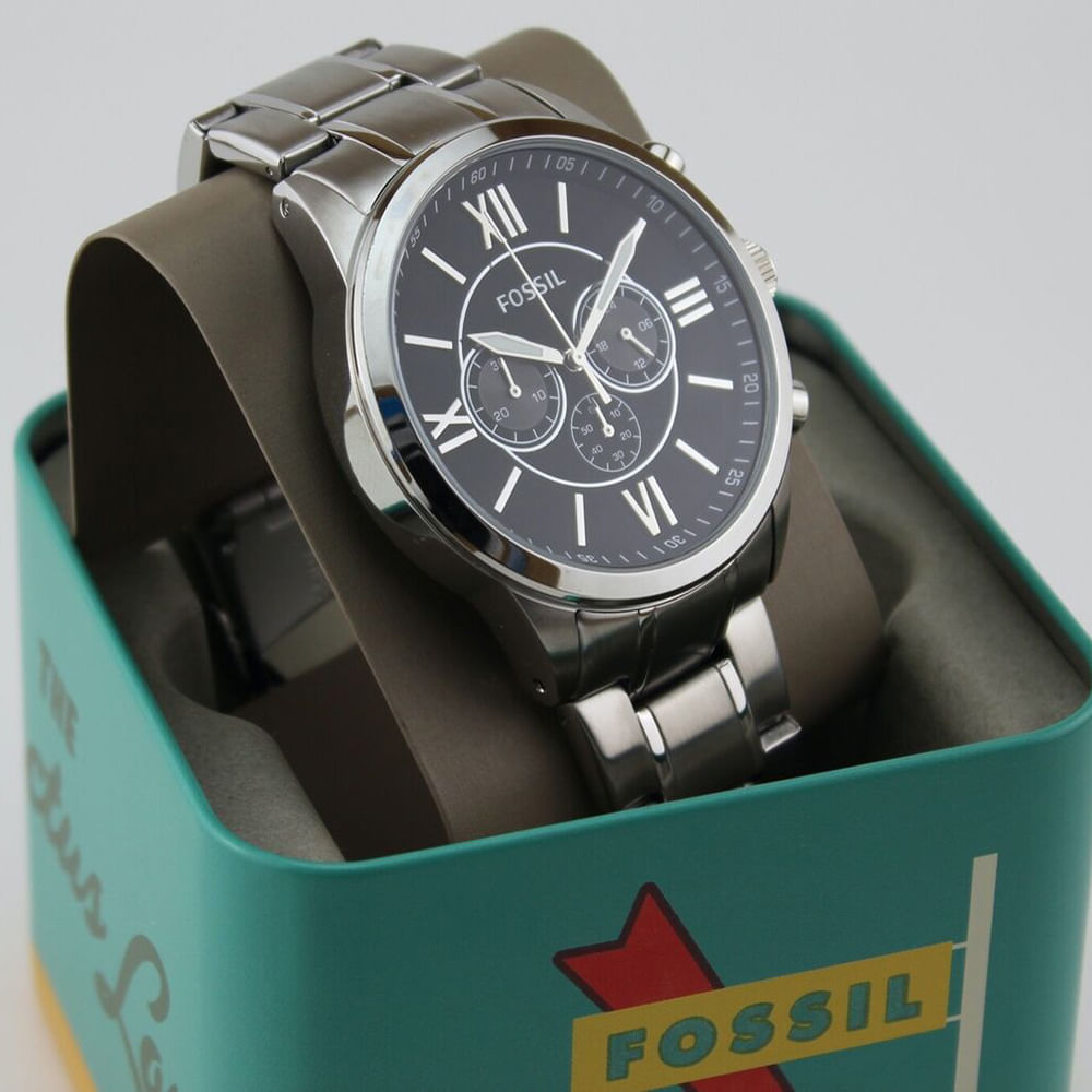 Reloj Fossil Flynn BQ1125 Cronómetro Acero Inoxidable Dial Negro - Real ...