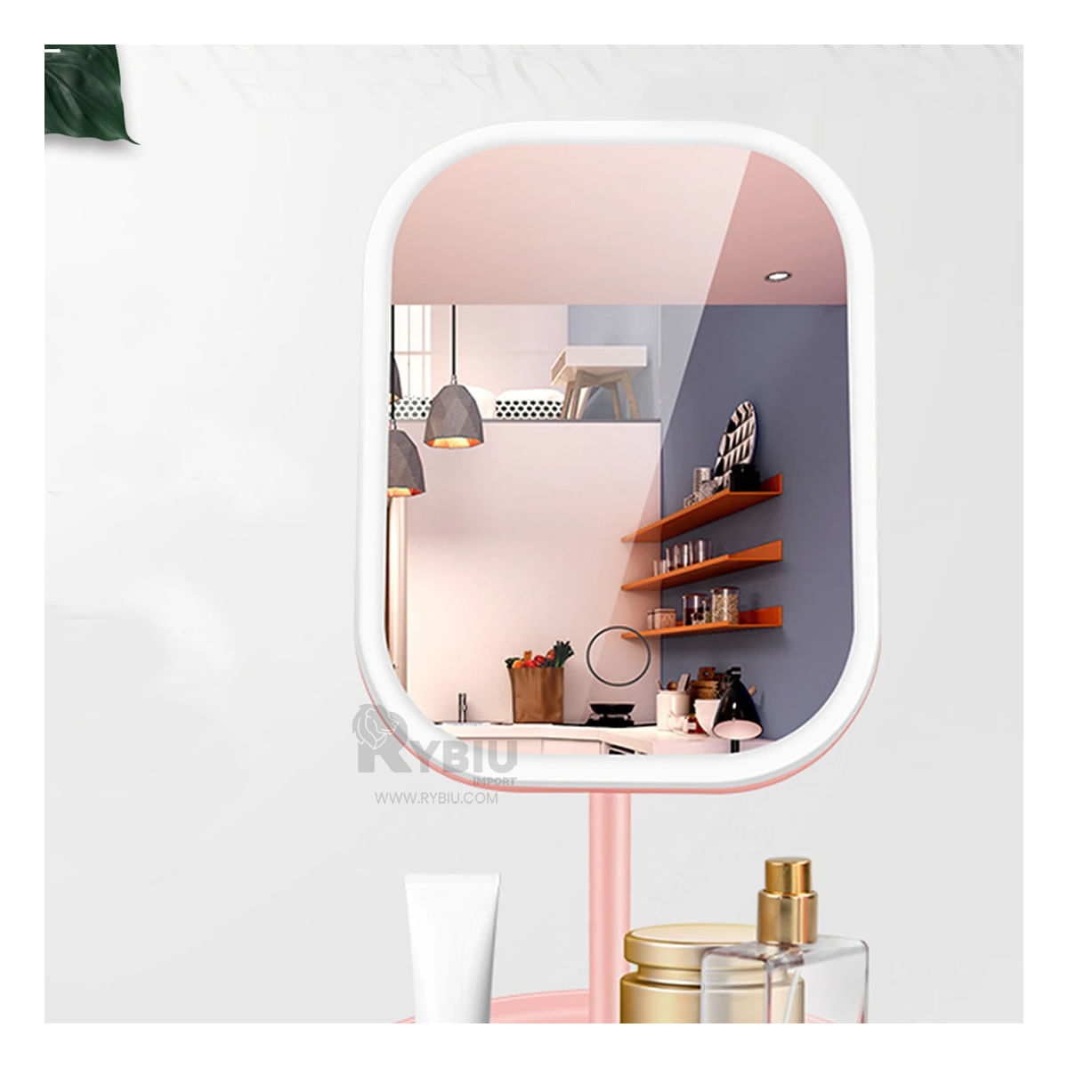 Espejo Led Tactil Cuadrado de Color Rosado - Real Plaza