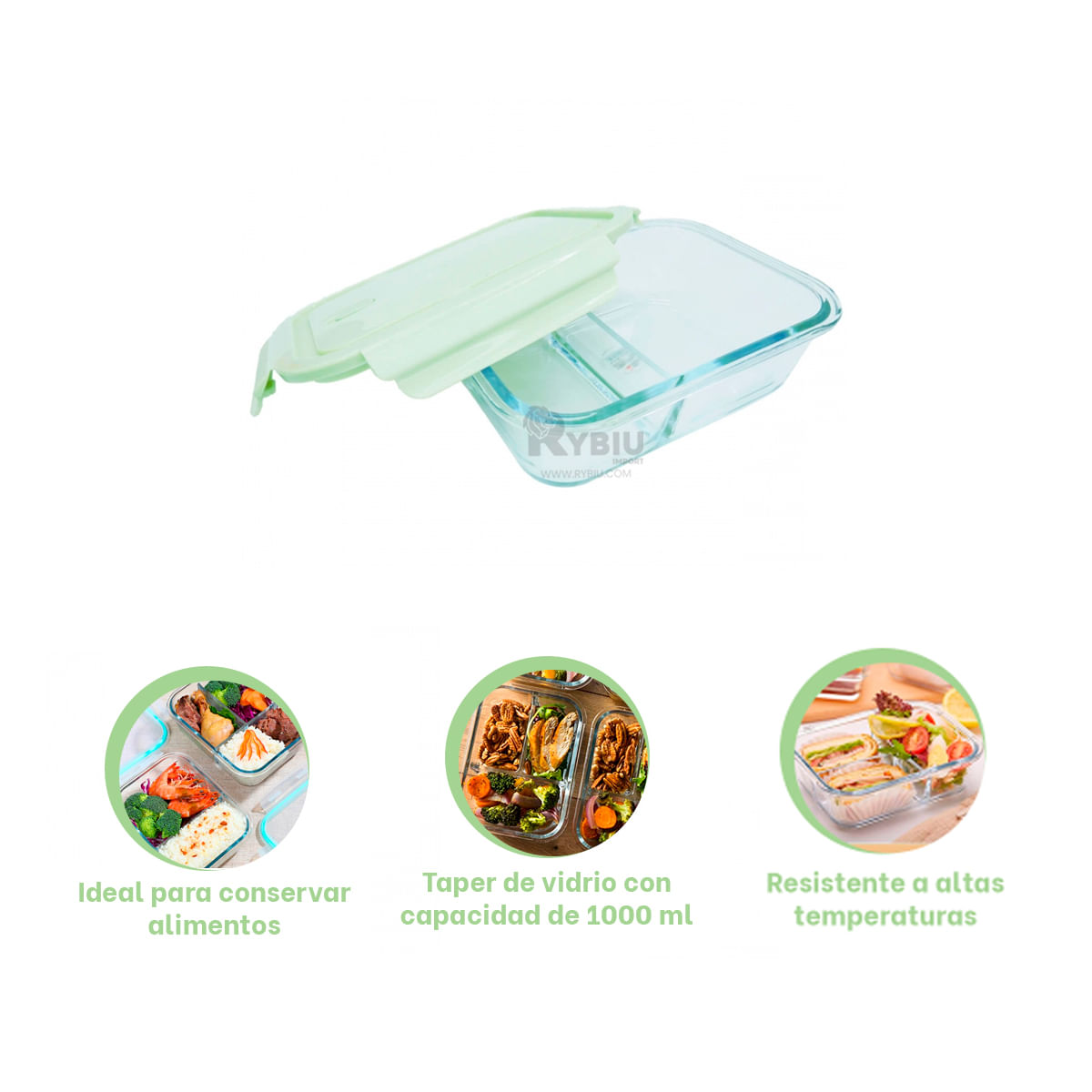 Taper Rectangular de Vidrio 3 Divisiones Verde - Real Plaza