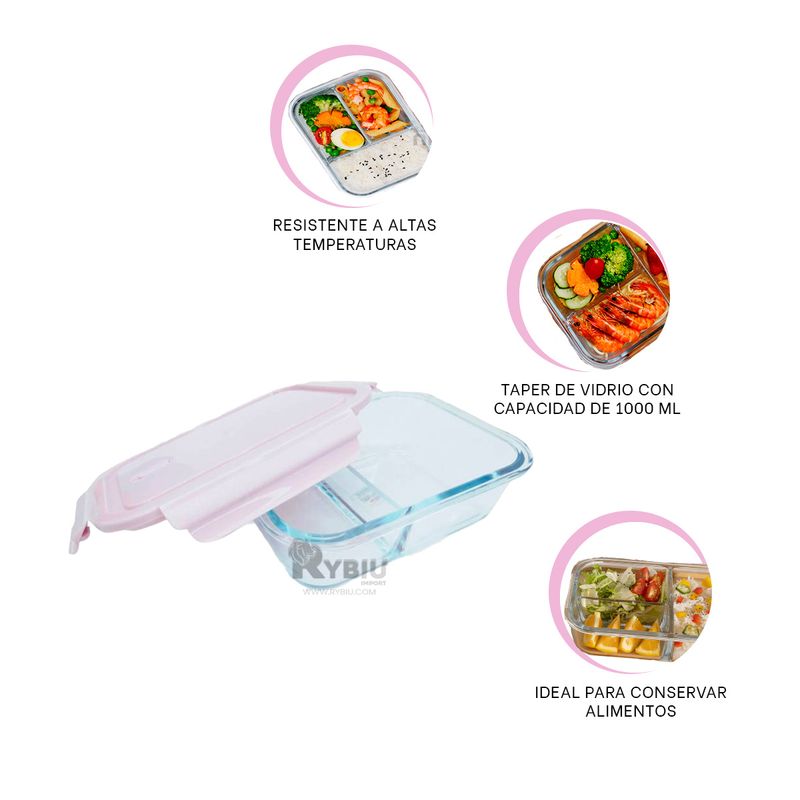 Taper Rectangular de Vidrio 3 Divisiones Rosado - Real Plaza