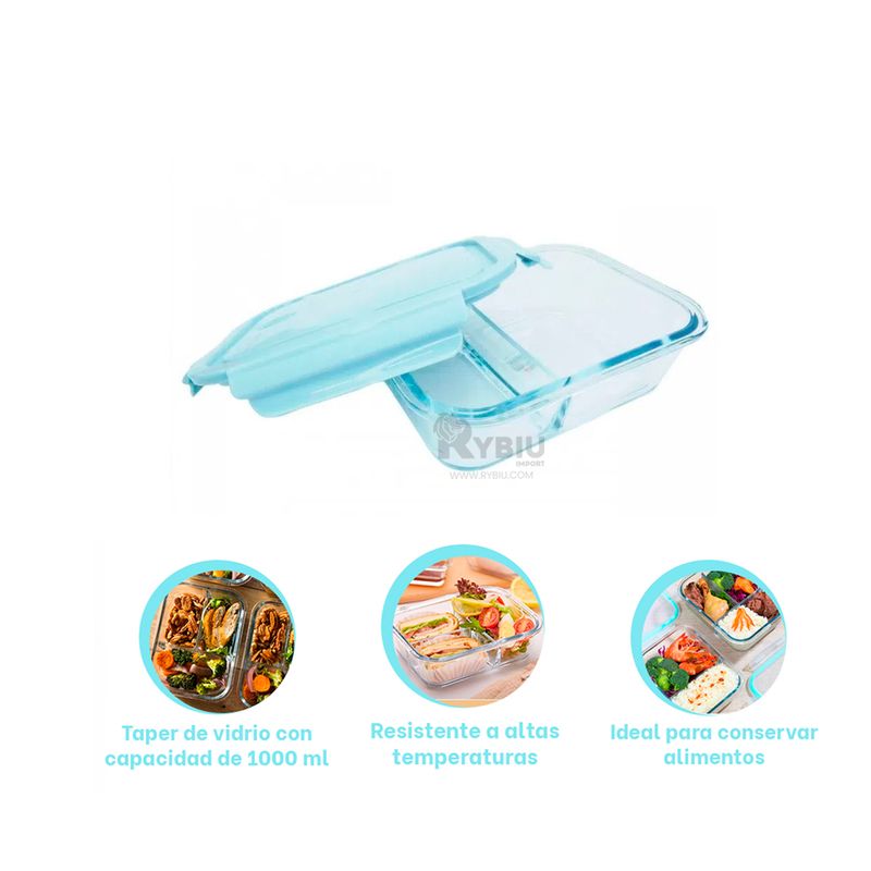 Taper Rectangular de Vidrio 3 Divisiones Celeste - Real Plaza