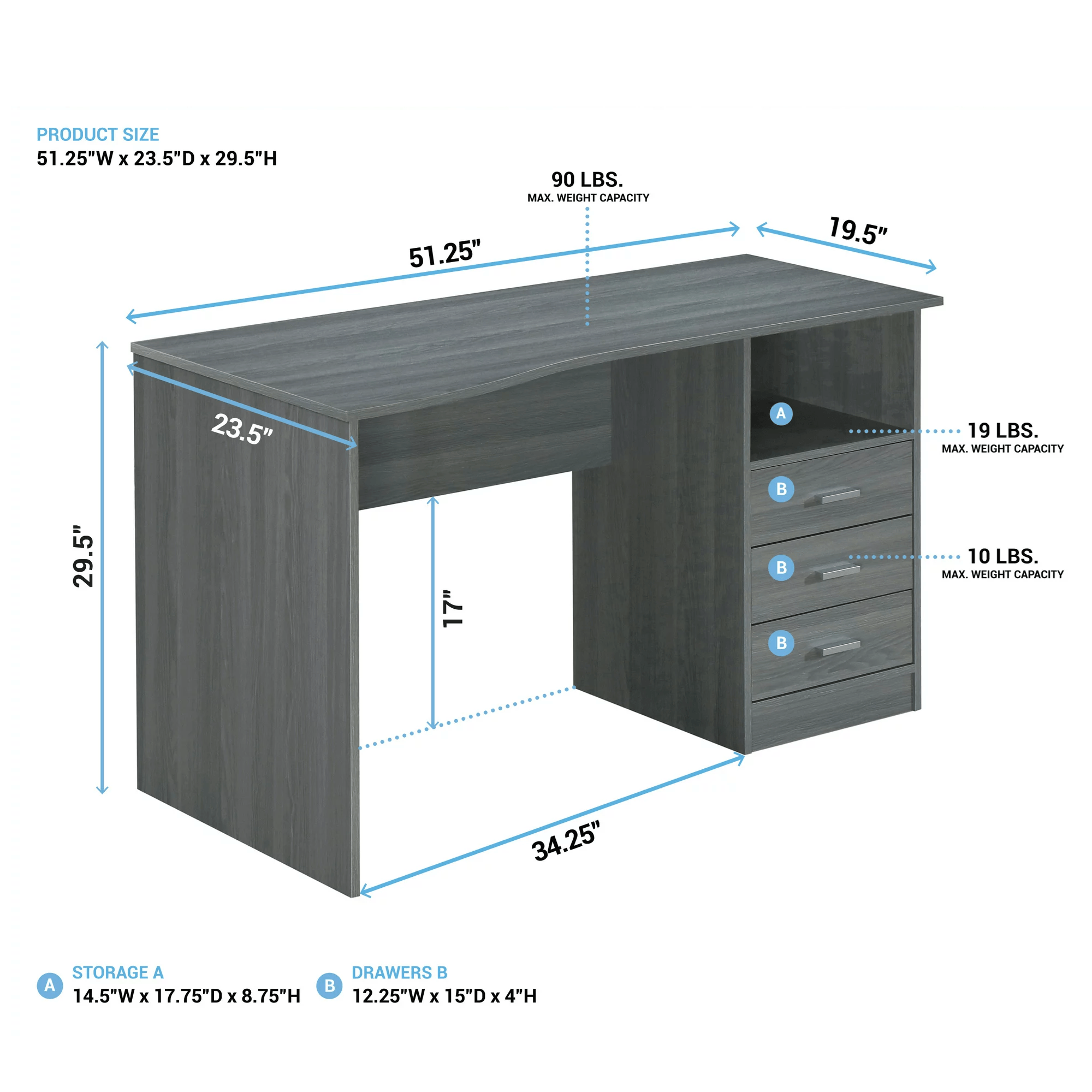 Escritorio Moderno Leo 3 Cajones Gris R&R MUEBLES - Real Plaza