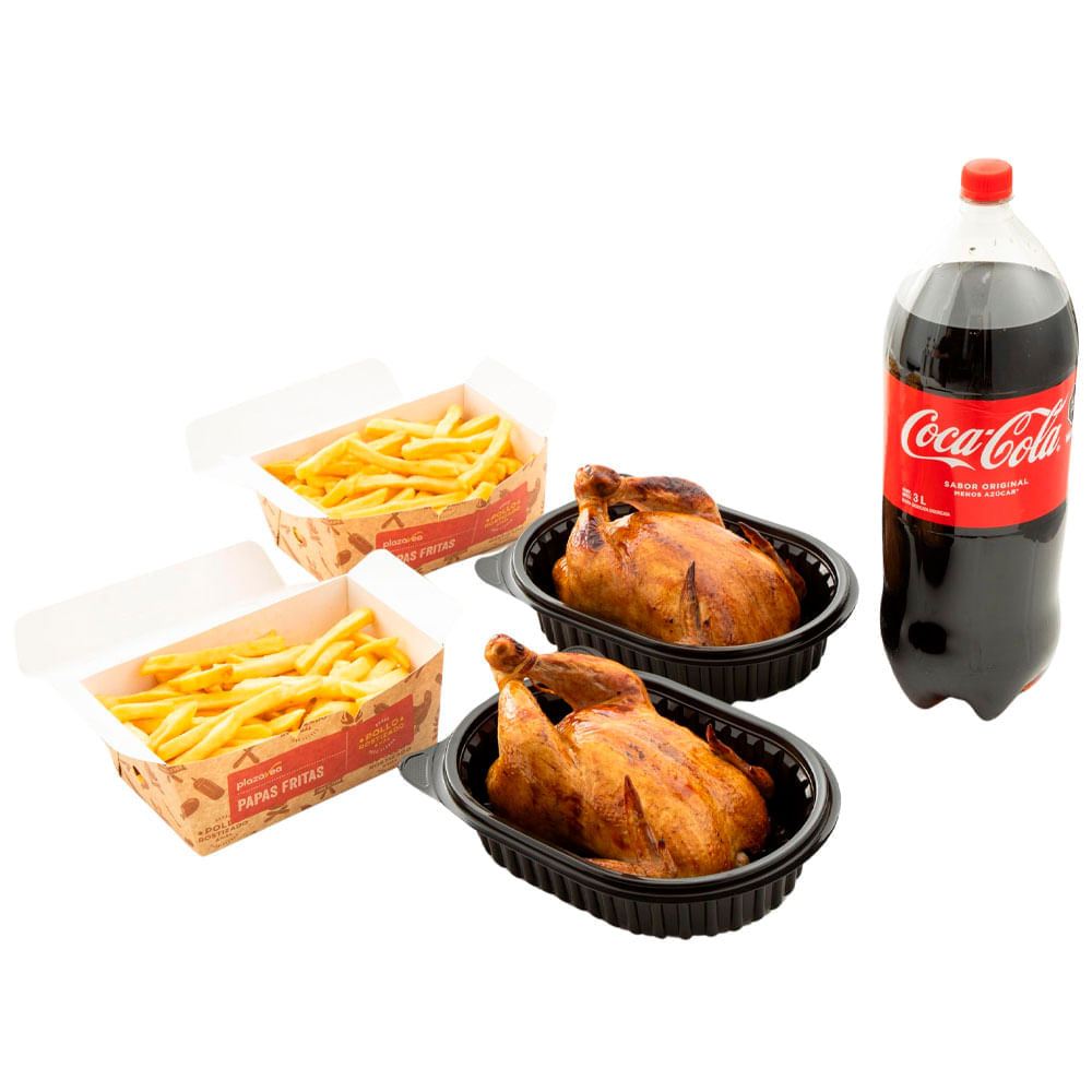 Combo 2 Pollos Rostizados + 2 Papas Fritas + Gaseosa 3L - Real Plaza
