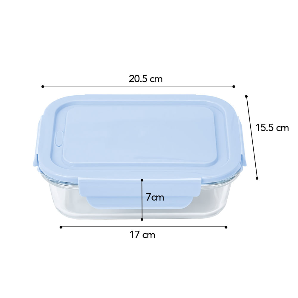 Táper de Vidrio Hermético con Tapa Rectangular Celeste U39 - Real Plaza