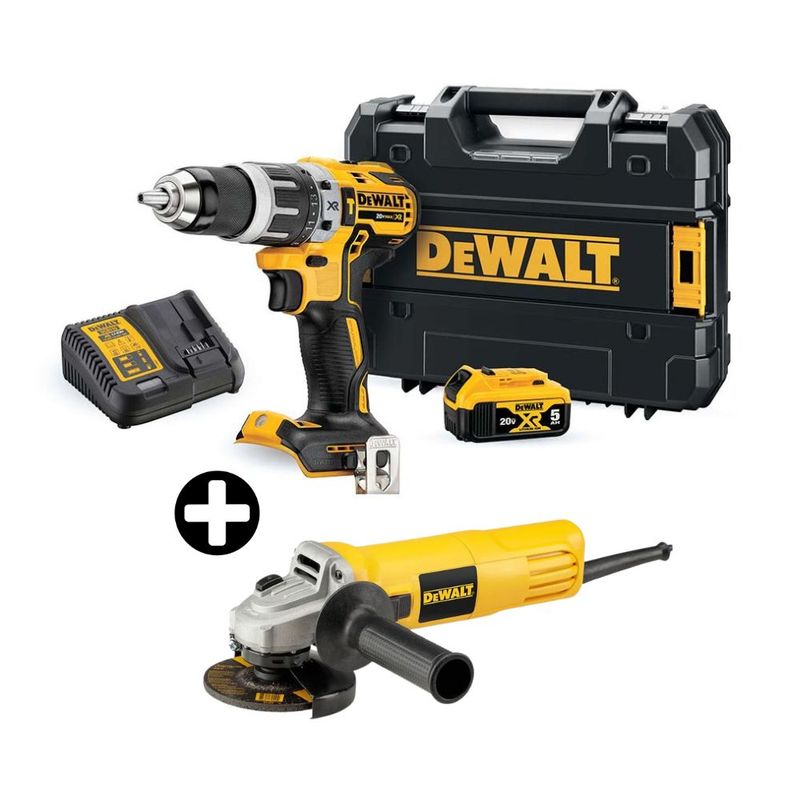 COMBO Herramientas Dewalt Taladro Percutor 1 2 20V BRUSHLESS 1 Bateria 5.0Ah DCD796P1 Amoladora 4 1 2 750W DWE4010PROM Real Plaza