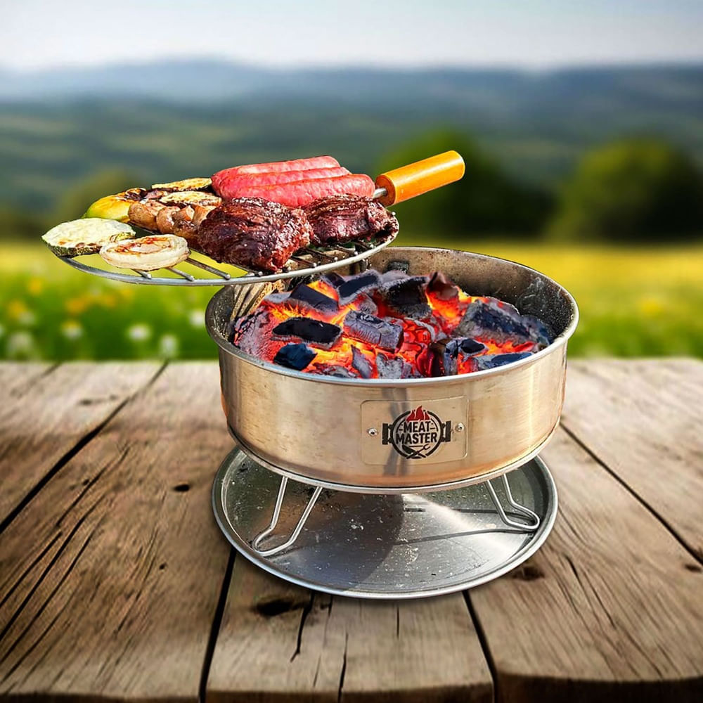Parrilla al Carbón Portátil Mini Meat Master Giratoria Acero Inoxidable ...