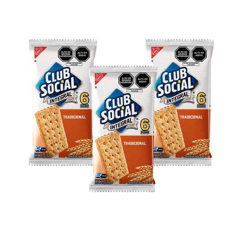 Pack Galletas Saladas CLUB SOCIAL Integrales Paquete 6un x 3un - Real Plaza