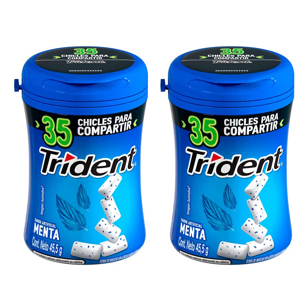 Pack Chicle TRIDENT Botella Sin Azúcar sabor Menta Envase 35un x 2un ...