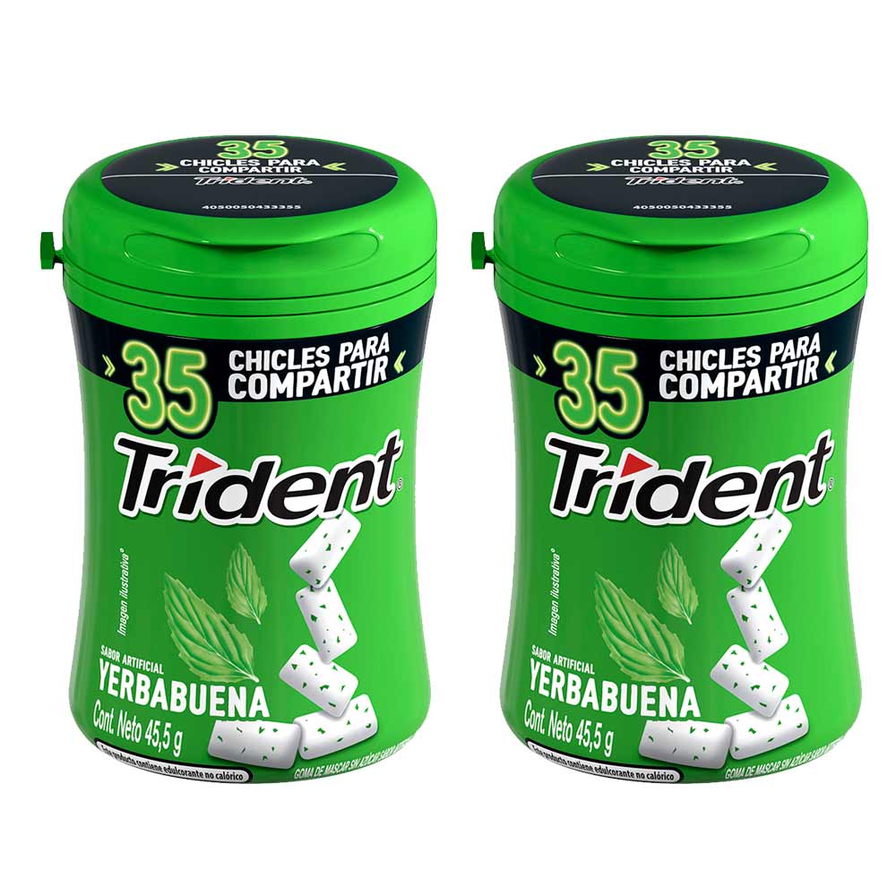 Pack Chicle TRIDENT Botella Sin Azúcar sabor Hierbabuena Envase 35un x ...