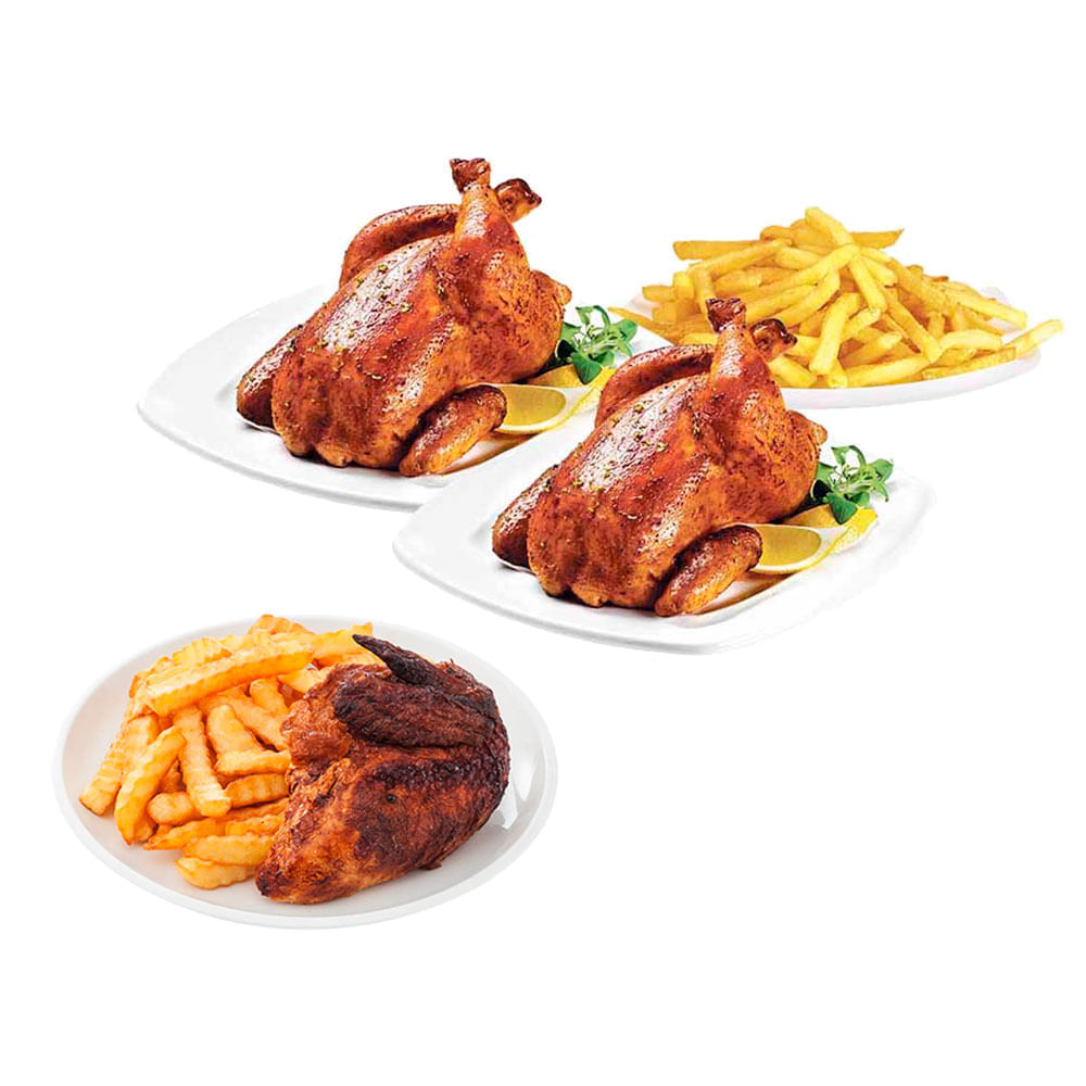 Pack 2 Pollos Rostizados + 1/4 Pollo Rostizado + Papas Fritas x3un ...