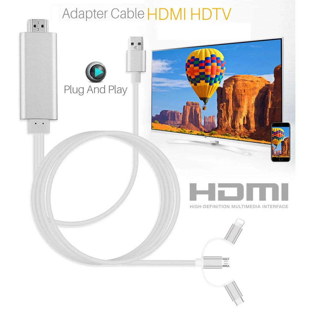 Cable Adaptador Android Tipo C y Lightning a HDMI 3 en 1 MiraScreen - Real Plaza