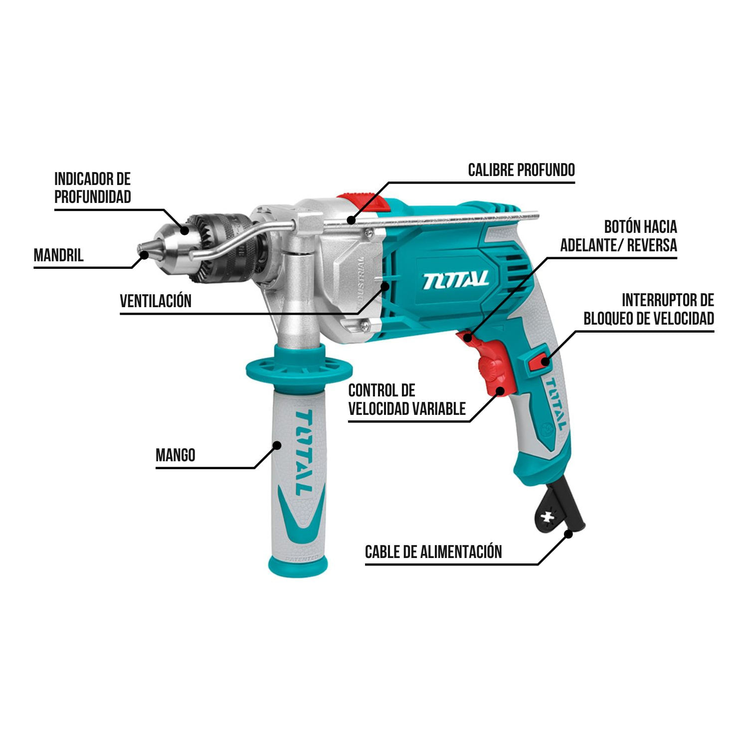 Taladro Percutor 1010w Industrial Total TG111136 - Real Plaza