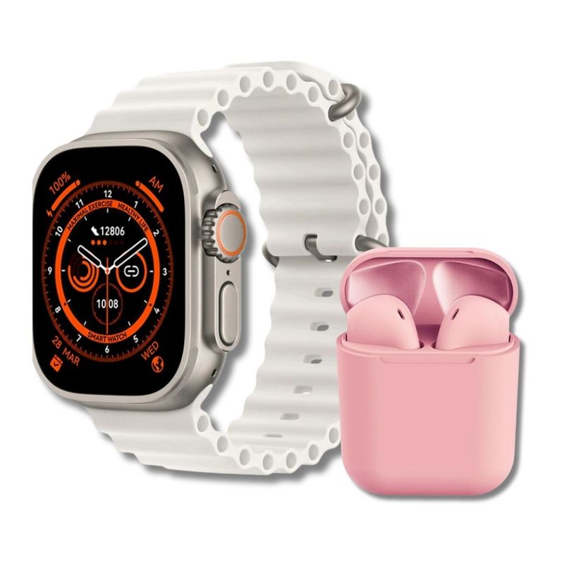 Pack Smartwatch GT9 Plata y Audifono I12 Rosado - Real Plaza