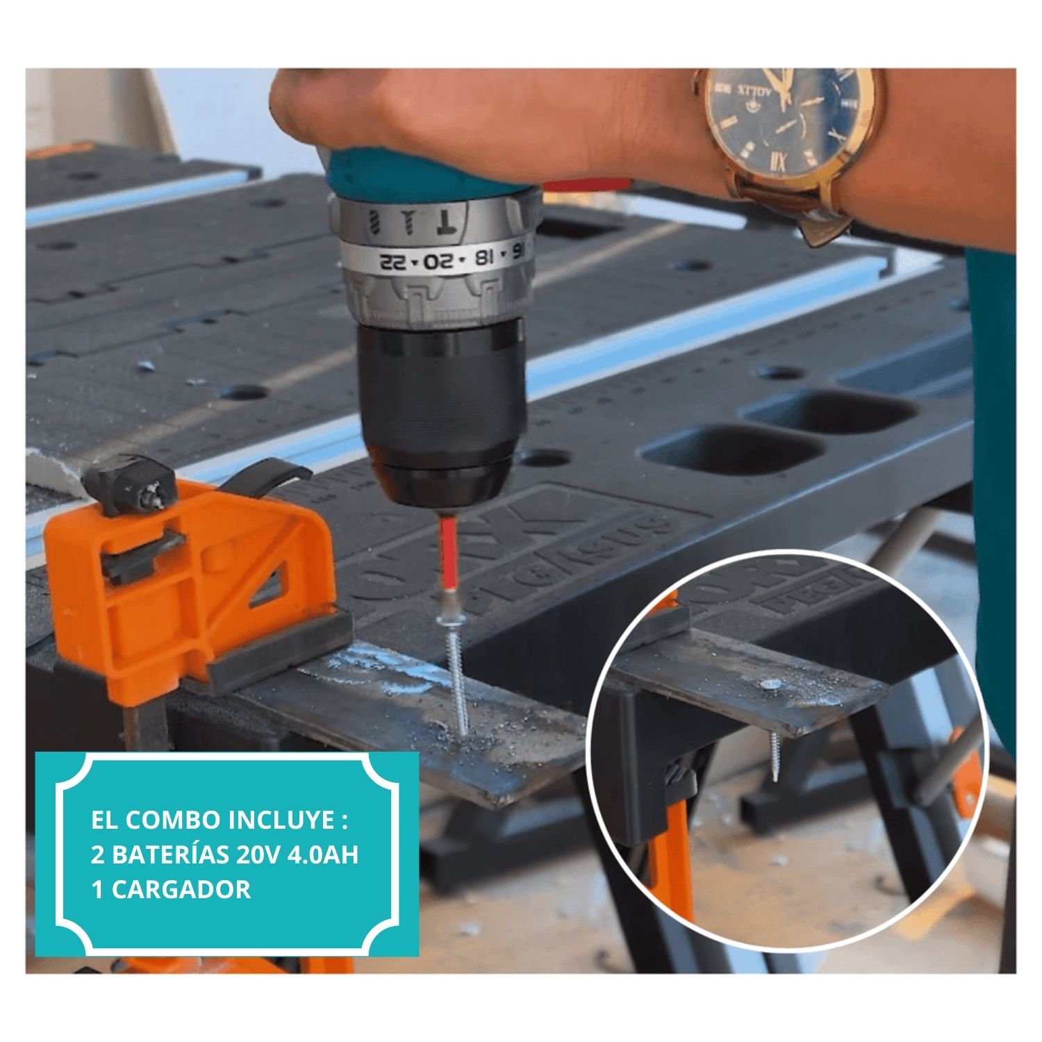 Taladro Percutor + Llave de Impacto 500nm + Rotomartillo + Amoladora ...