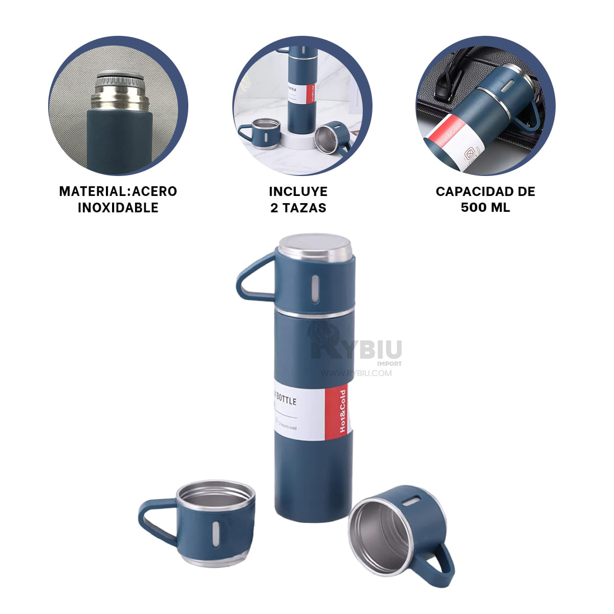 Termo Moderno para Viajar en Color Azul Y+Papel de Regalo - Real Plaza