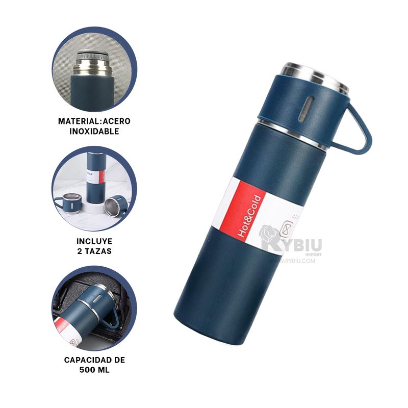 Termo Elegante y Versatil en Color Azul Y+Stickers - Real Plaza