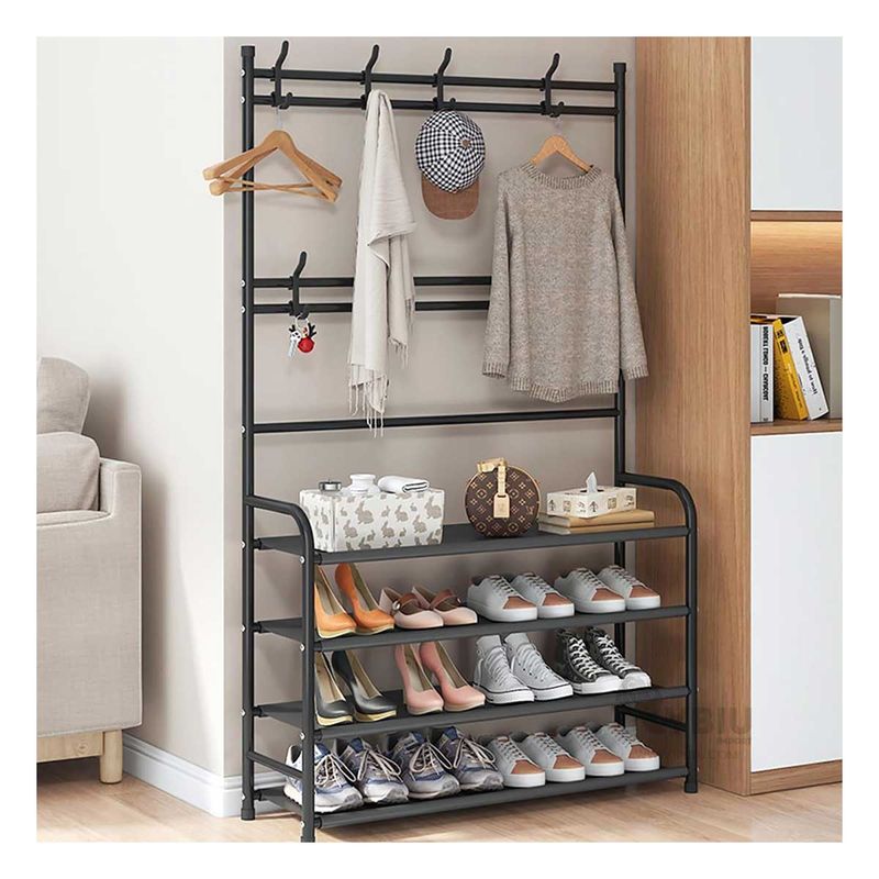 Zapatera con Perchero Modelo Curvo en Negro Y+Agendita - Real Plaza