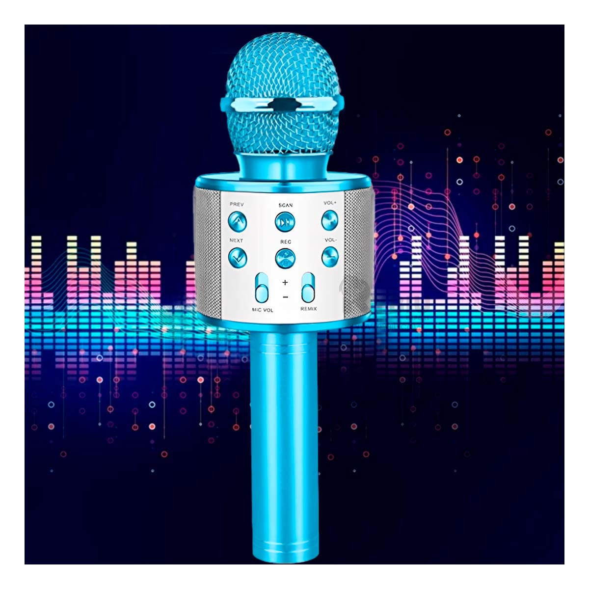 Microfono Moderno y Compacto en Color Azul Y+Stickers - Real Plaza