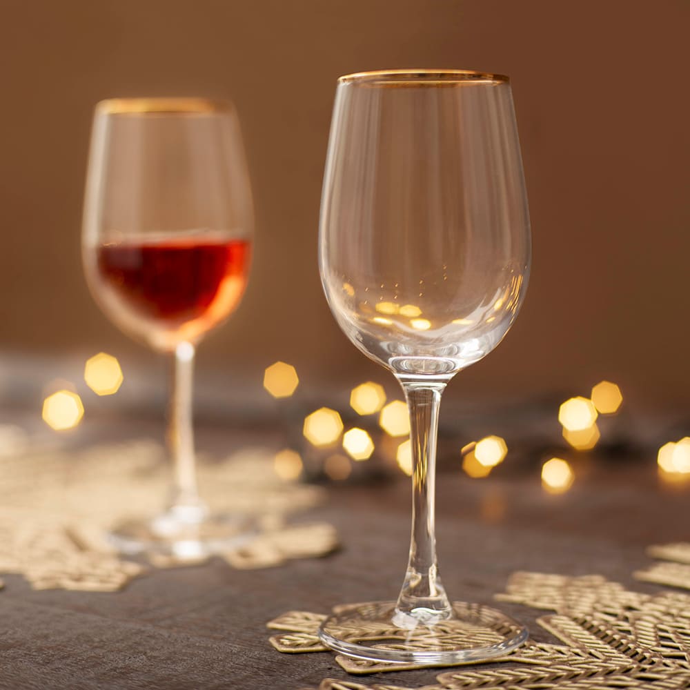 Set x 2 Copas de vidrio borde Dorado 315ml Colección Dorada Orange ...