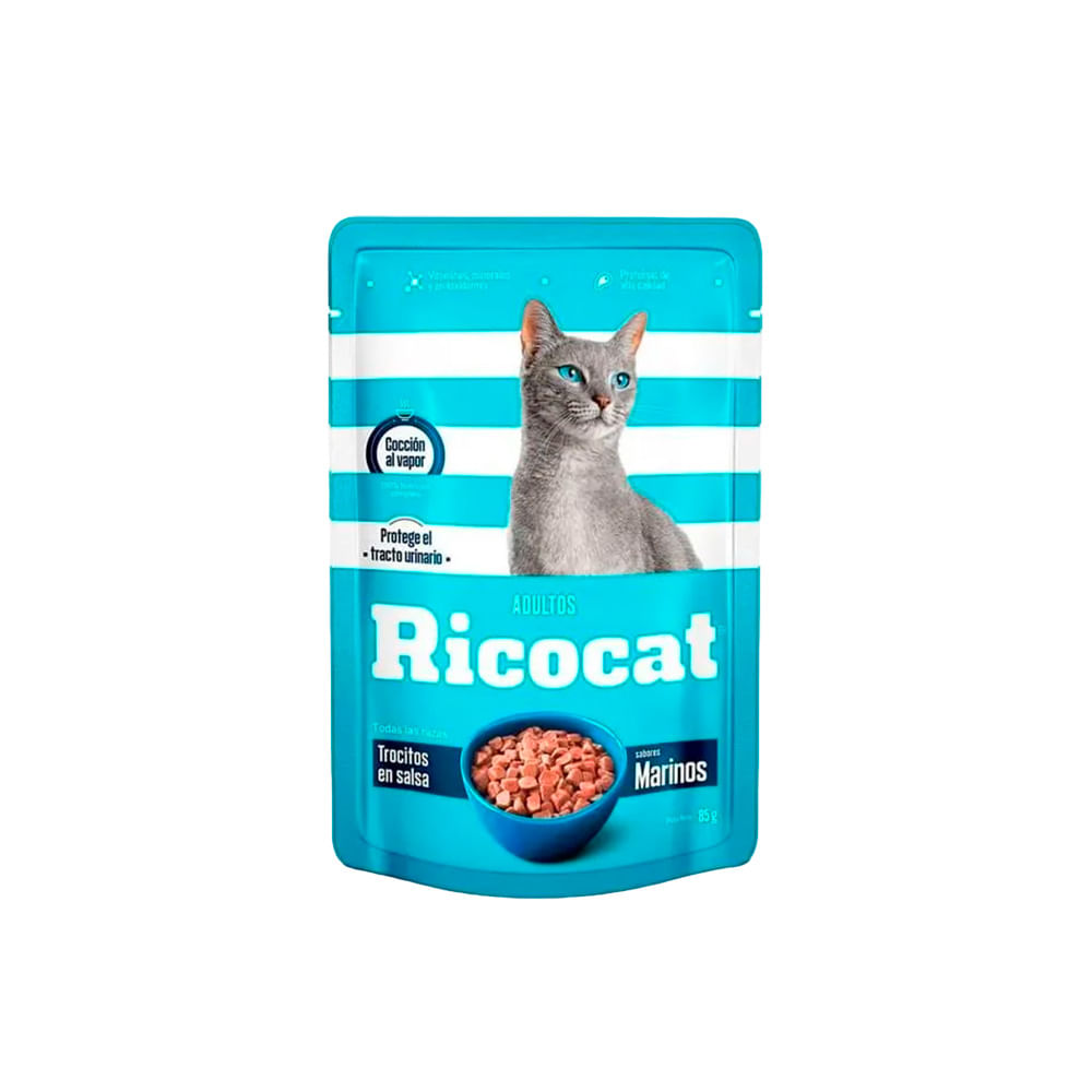 RICOCAT ADULTO TROCITOS SABORES MARINOS POUCH 85GR X6 UN - Real Plaza