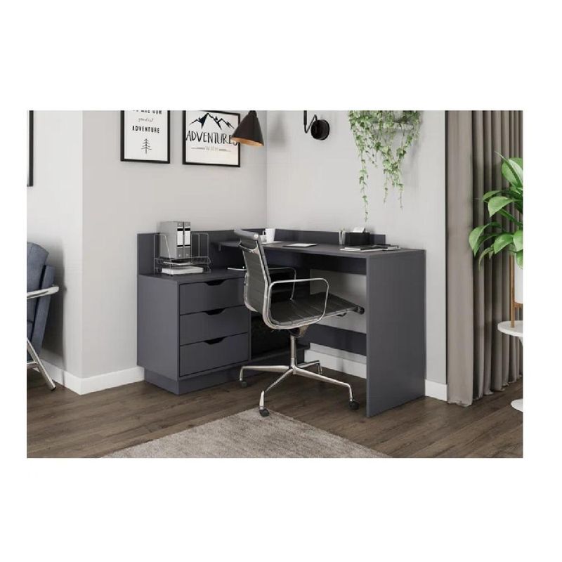 Escritorio Clásico en L TU MESITA Romeus color Gris Oscuro 3 cajones ...