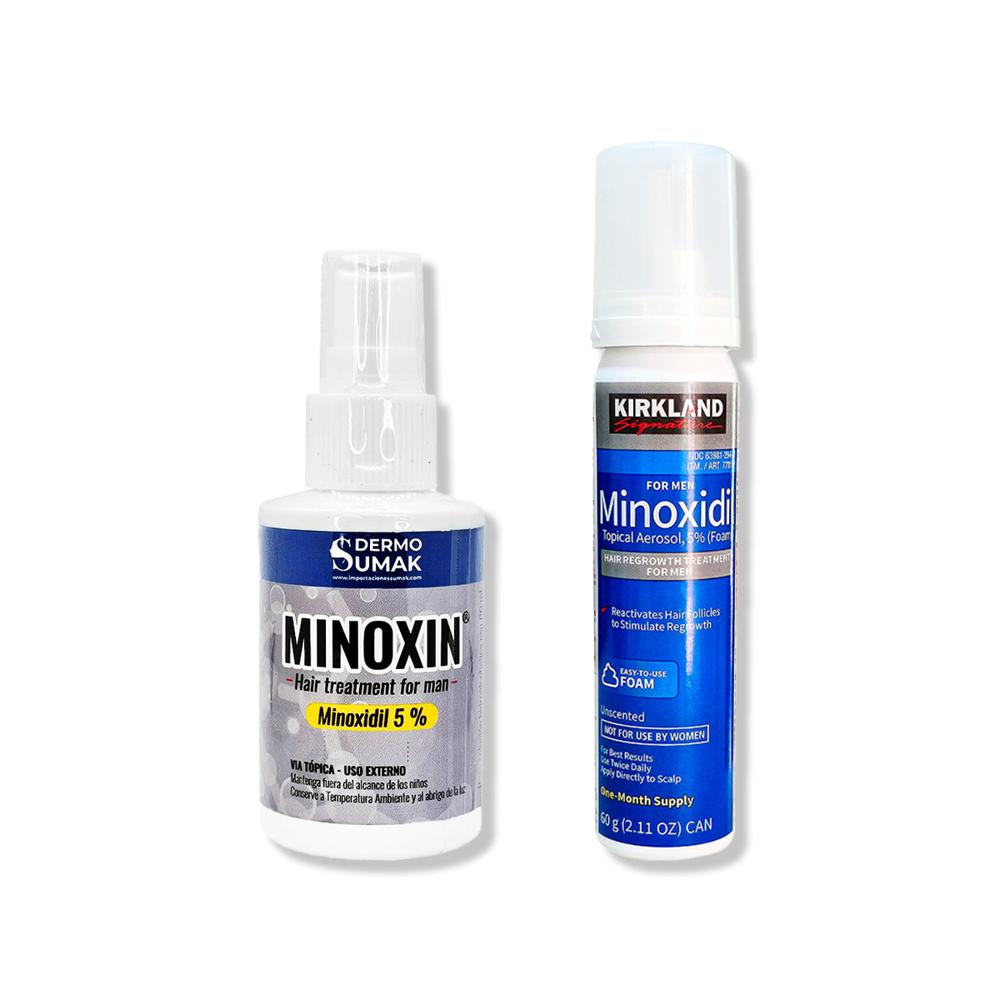 Minoxidil Espuma Kirkland 60ml + Locion Minoxin 60ml - Real Plaza