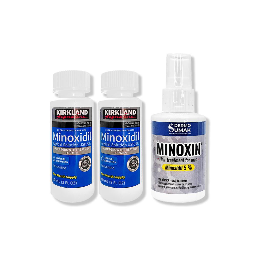 2 Minoxidil Liquido Kirkland + Locion Minoxin 60ml - Real Plaza