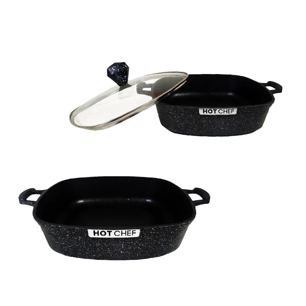 Set de Ollas Cuadradas Hot Chef Granito Antiadherente Negro - Real Plaza