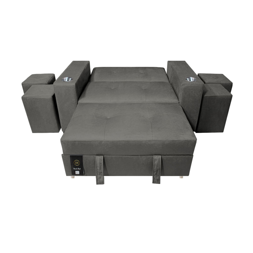 Sofa Cama Baraka Home Madison con Portavaso y Puff 2 Plz Gris Oscuro - Real Plaza