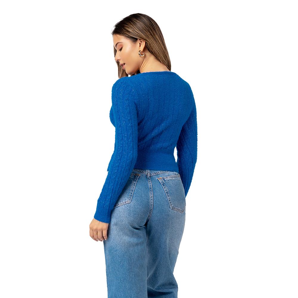 Sweater con Hilos de Brillo Angora Color Azul - Real Plaza