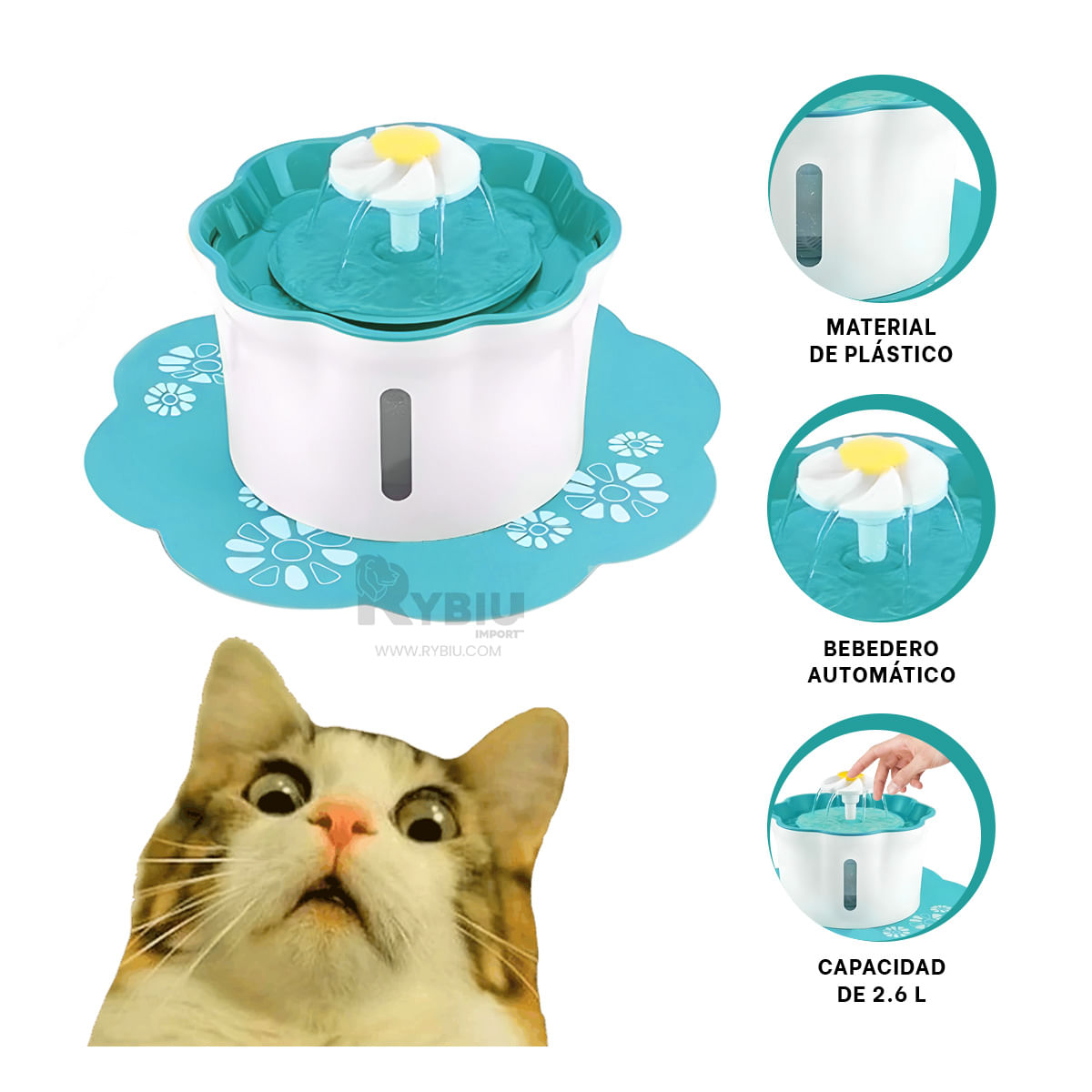 Fuente Automatica y Comoda para Gato Verde Y+Regalo Stickers - Real Plaza