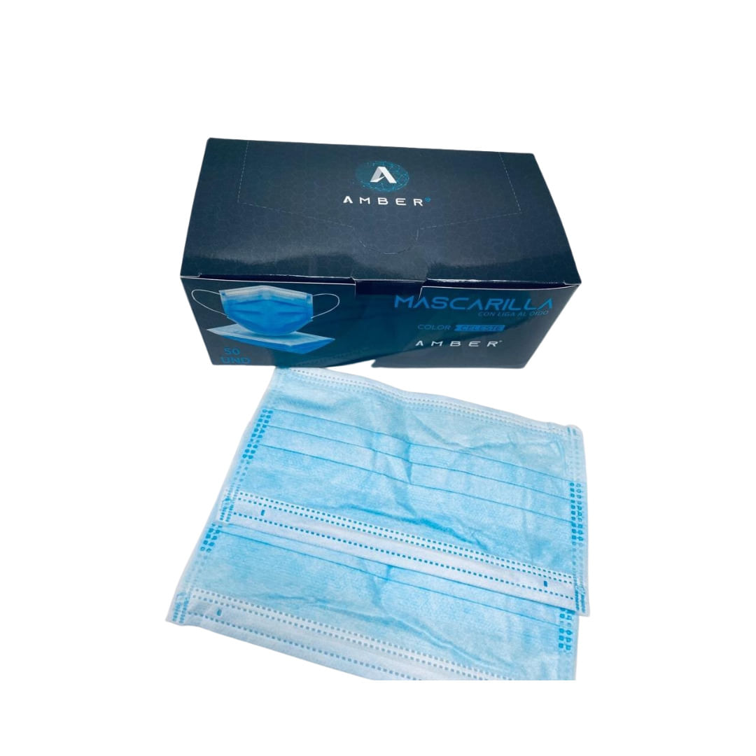 Caja de Mascarillas de 50 UND Amber Celeste con Liga al Oído - Real Plaza
