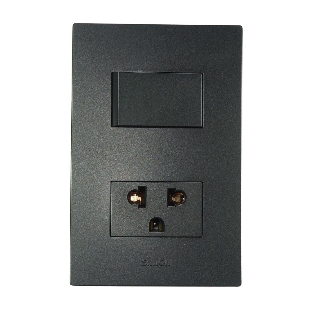 Interruptor + Tomacorriente Universal S220 Grafito Simon - Real Plaza