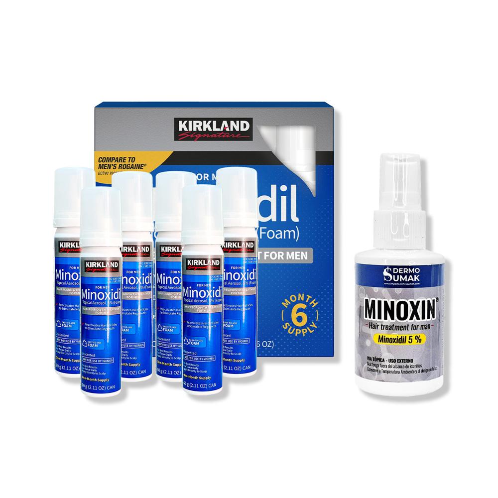 6 Minoxidil Espuma Kirkland + Locion Minoxin 60Ml - Real Plaza