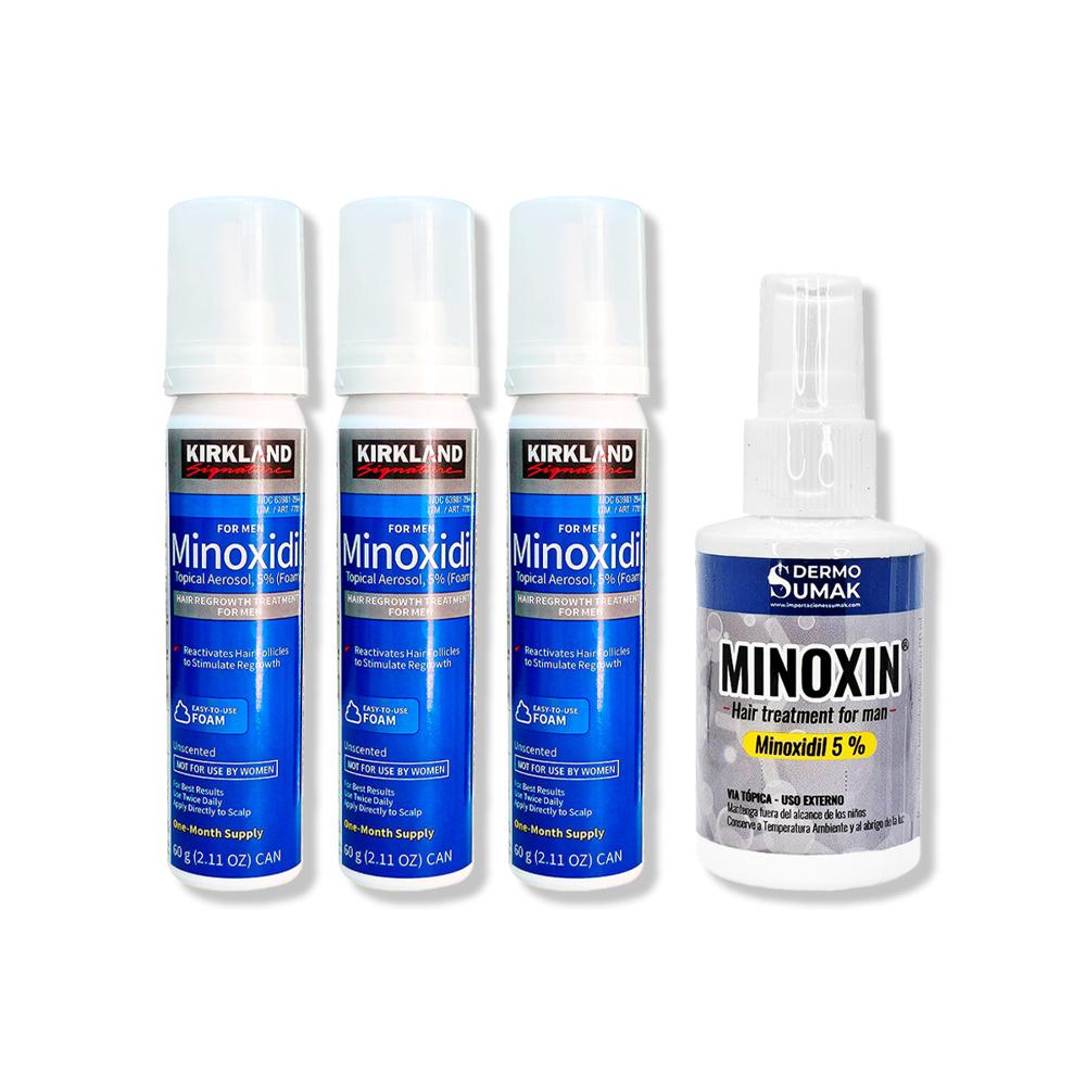 3 Minoxidil Espuma Kirkland + Locion Minoxin 60ml - Real Plaza