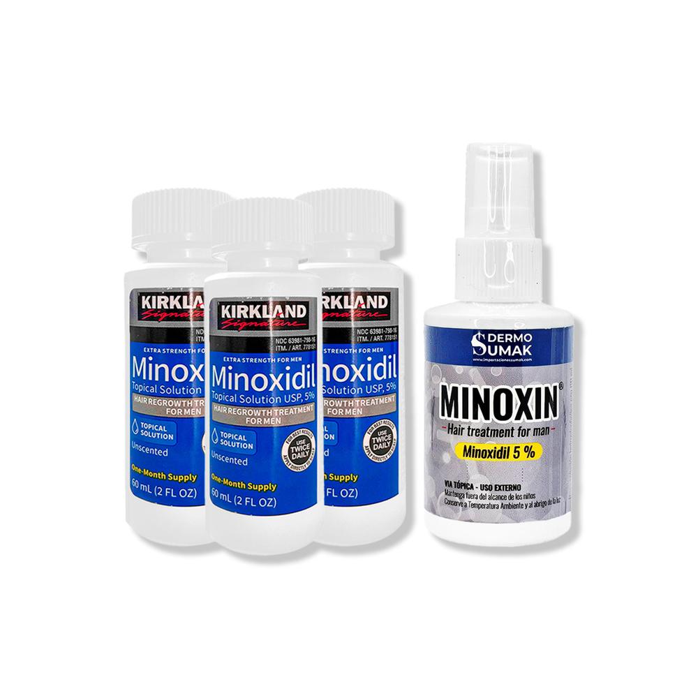 3 Minoxidil Liquido Kirkland + Locion Minoxin 60Ml - Real Plaza