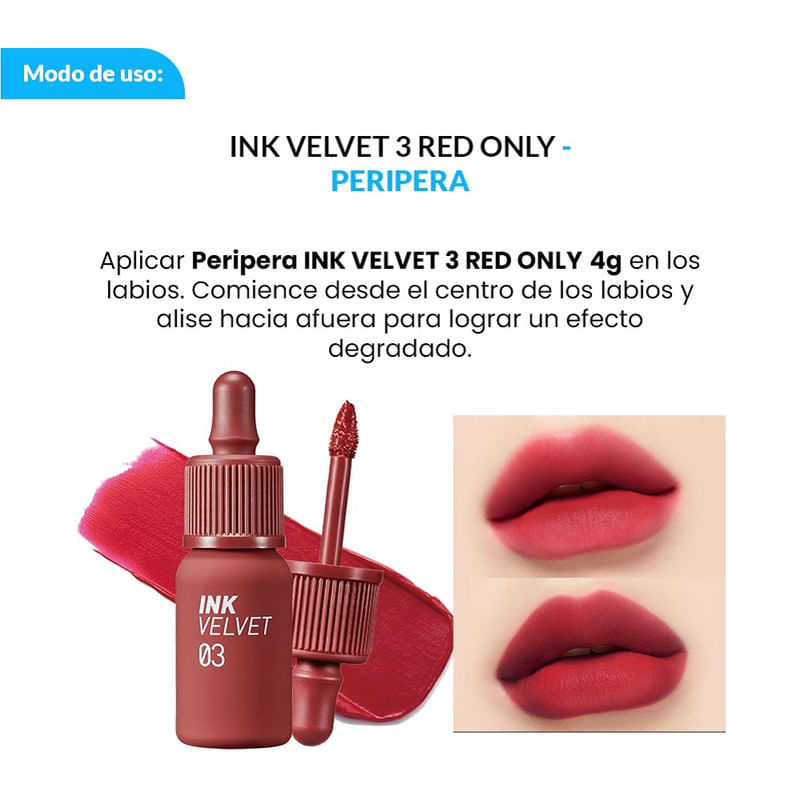 Tinta De Labios Ink Velvet N3 Red Only Peripera 3 Unidades - Real Plaza