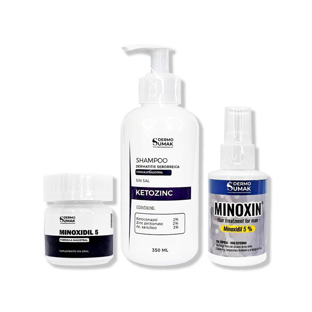 Minoxidil 5mg Caps 60 + Shampoo Ketozinc 350ml + Locion Minoxin 60ml ...