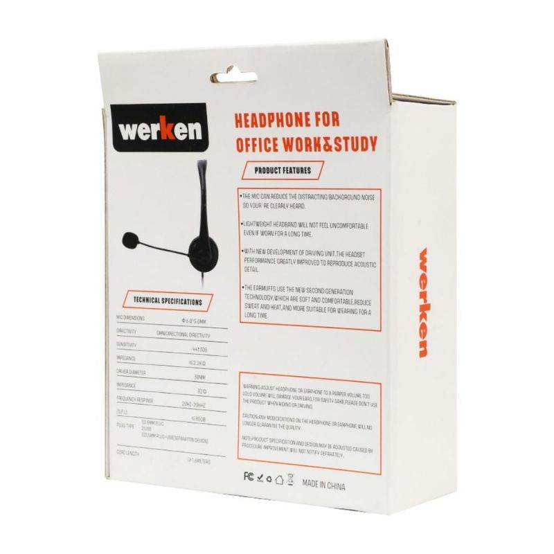 Audífono on ear Alambrico Werken SY490MV con Micrófono Negro - Real Plaza