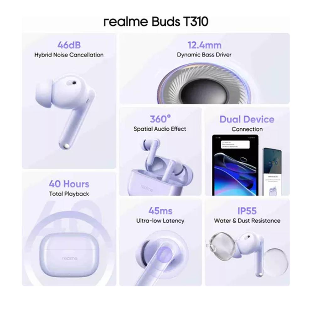 Auriculares Bluetooth Realme Buds T310 Purple - Real Plaza