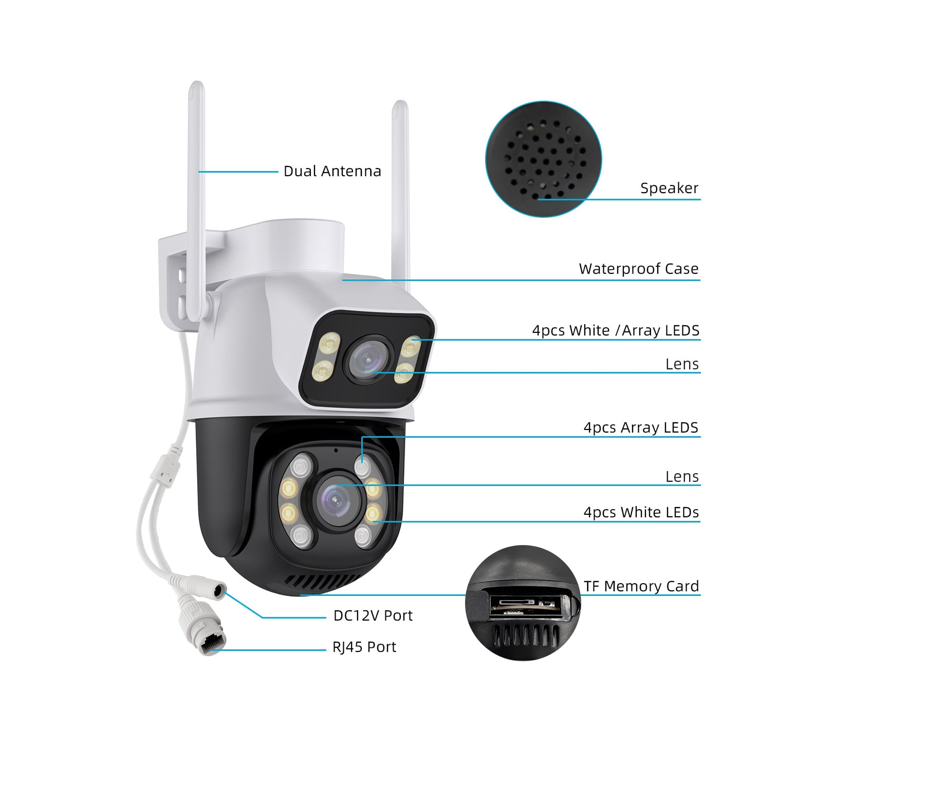 Cámara IP A28B Wifi Ptz Doble Lente 360 Exterior Sirenas Alarma - Real ...