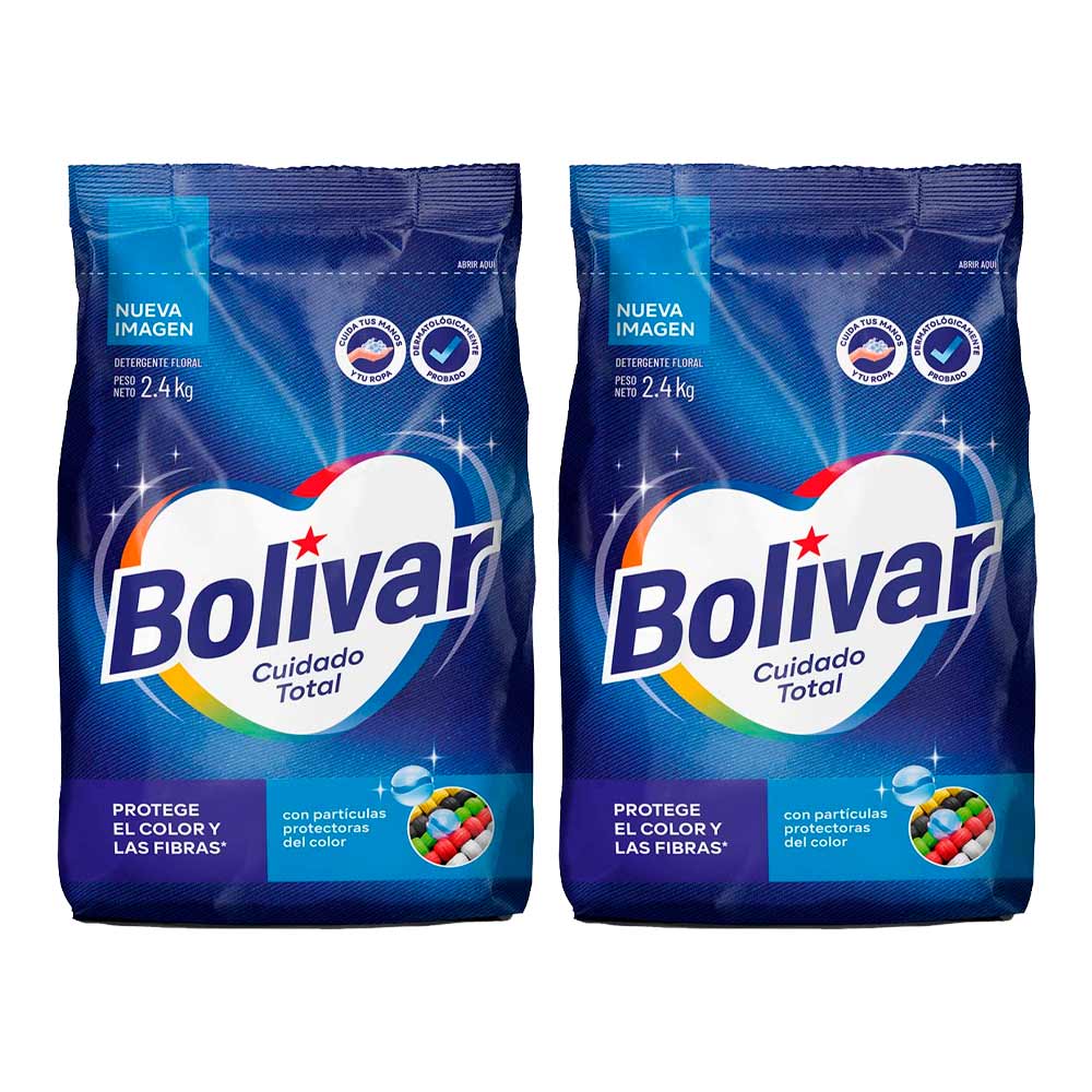 Pack Detergente en Polvo BOLIVAR Cuidado Total Floral Bolsa 2.4kg ...