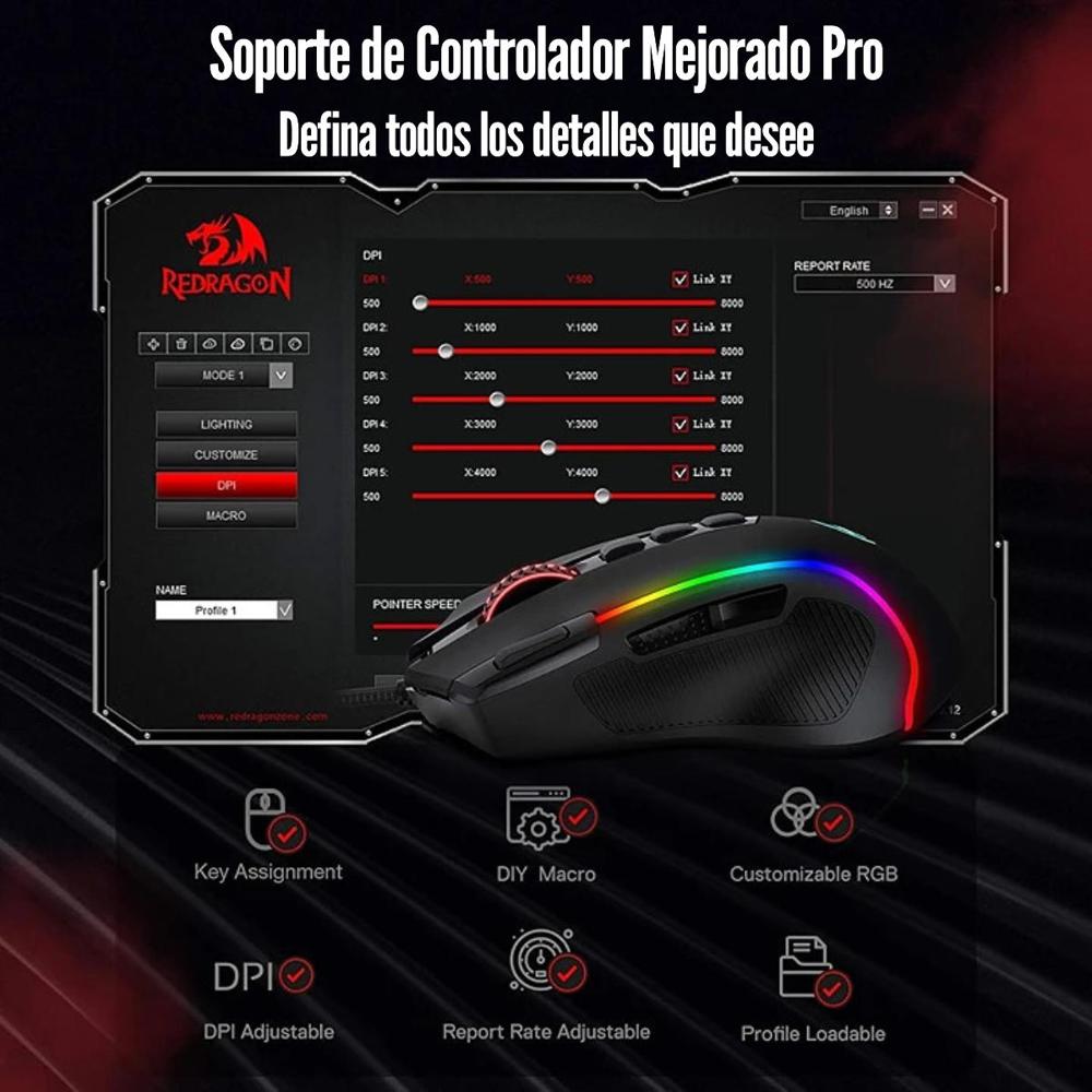 Mouse Redragon Predator Pro M612 Wired RGB - Negro - Real Plaza