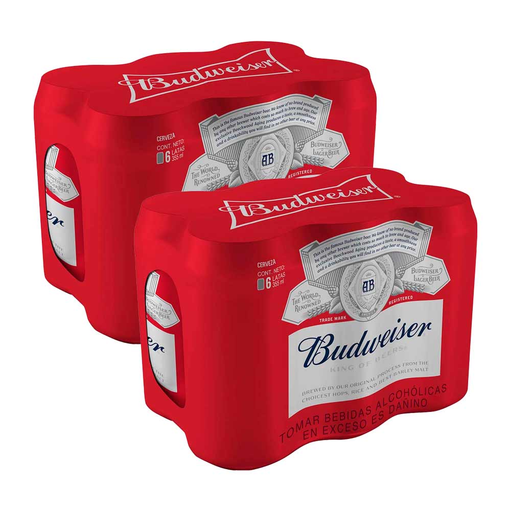 Pack Cerveza BUDWEISER Paquete 6un Lata 355ml x2un - Real Plaza